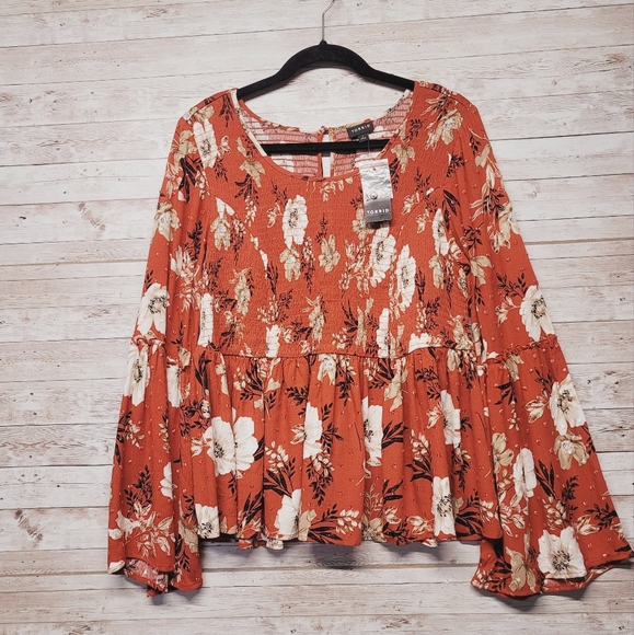 torrid | Tops | Torrid Red Terracotta Floral Crinkled Babydoll Top ...